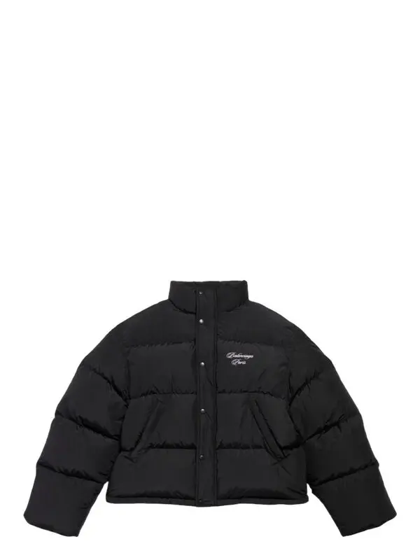 Balenciaga Button-up Puffer Jacket With Embroidered Chest Detail - Black