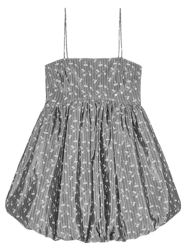 GANNI Floral Print Mini Dress With Balloon Silhouette - Smoked Pearl