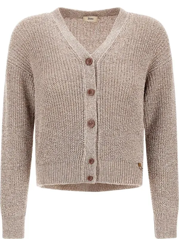 Herno V-neck Sequined Cardigan - Nude