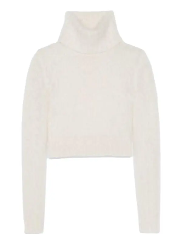 Saint Laurent Ribbed Cropped Turtleneck Jumper - White