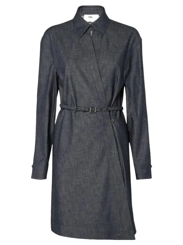 Fendi Light Chambray Belted Dress - Blue