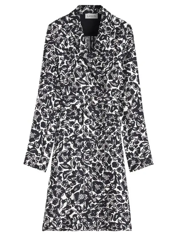 LANVIN Long-sleeved Floral Print Belted Dress - Black