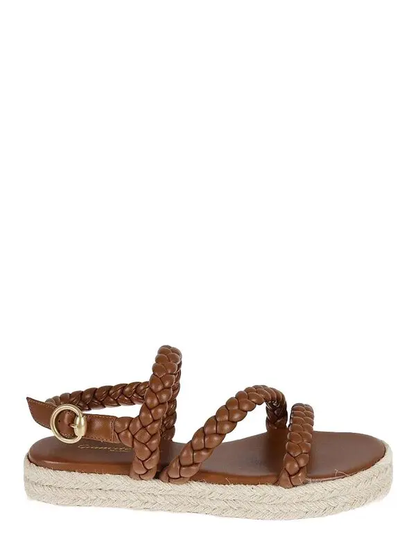 GIANVITO ROSSI Flat Sandals With Woven Upper And Straw Sole - Brown