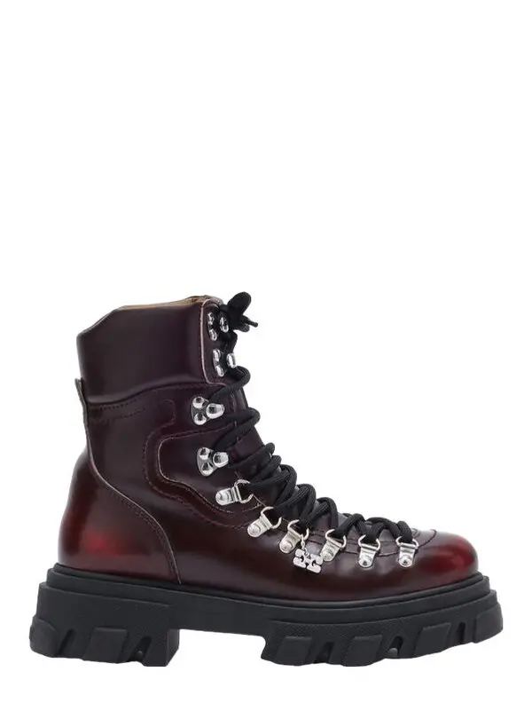 GANNI Lace-up Lug Sole Boots - Black/dark Wine Red