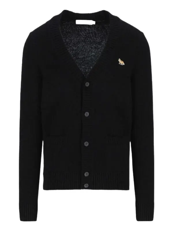 Maison Kitsuné V-neck Cardigan With Fox Decal - Black