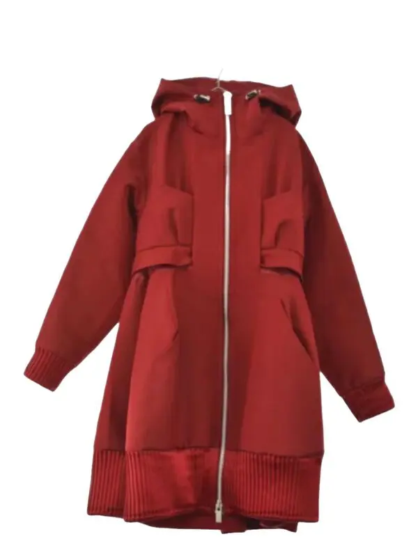 Sacai Long-sleeved Hooded Coat With Rib Details - Red
