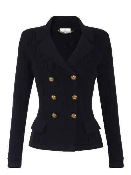 Elisabetta Franchi Double-breasted Knitted Jacket - Black