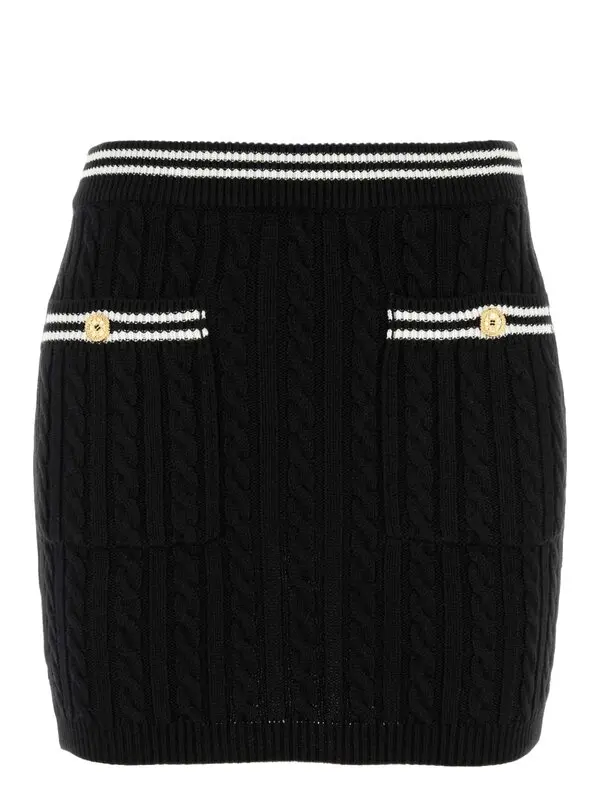 Alessandra Rich Cable-knitted Mini Skirt With Stripe Trim - Black