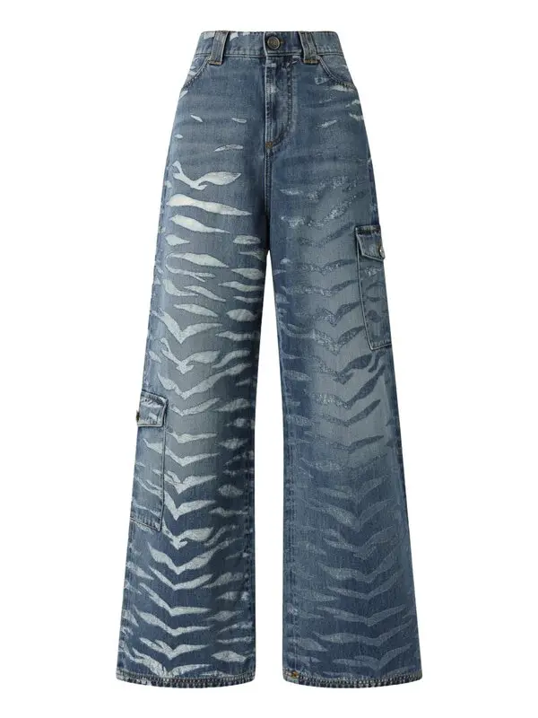 Pinko Wide-leg Zebra Print Jeans - Blue