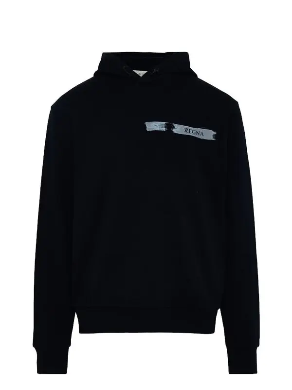 Zegna Logo-print Cotton Hoodie - Black