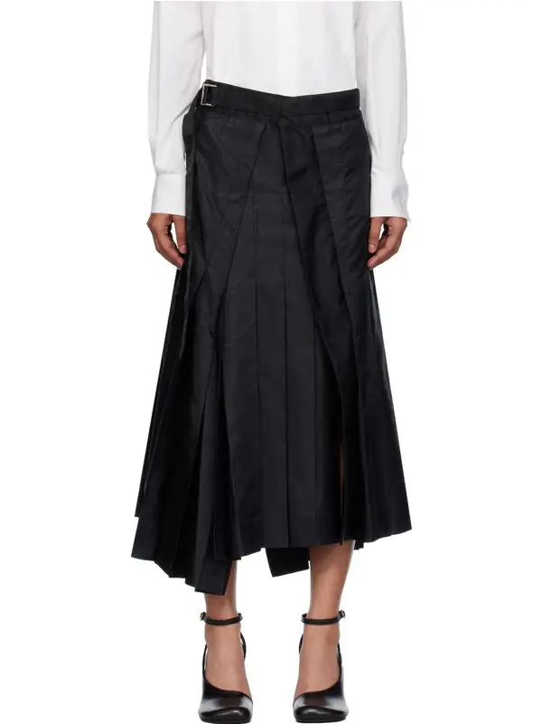 Sacai Pleated Midi Skirt With Detachable Logo Belt - Black