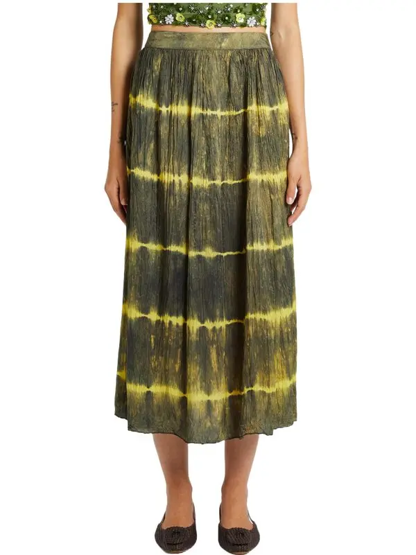 IBLUES Tie-dye Crinkled Effect Elastic Waist Maxi Skirt - Khaki