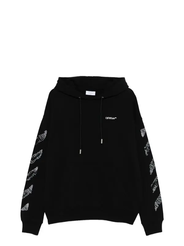 Off-White Long-sleeved Sweatshirt With Drawstring Hood - Black