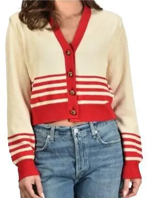 GOLDEN GOOSE Journey Striped V-neck Cardigan - Nude