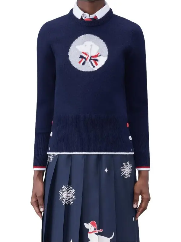 Thom Browne Hector Pullover With Striped Trim - Navy Blue