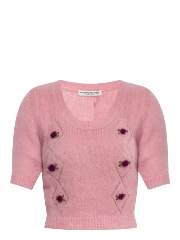 Alessandra Rich Embroidered Rose Knit Jumper - No