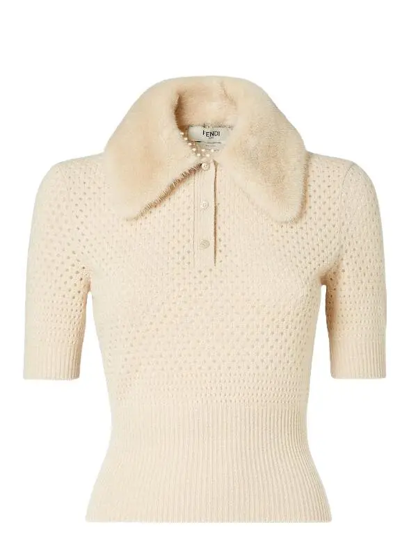 Fendi Wool And Cashmere Polo Shirt - Beige