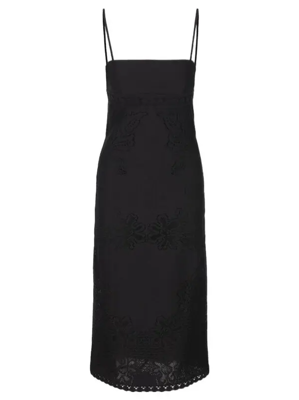 Valentino Garavani Floral Patterned Sleeveless Midi Dress - Black