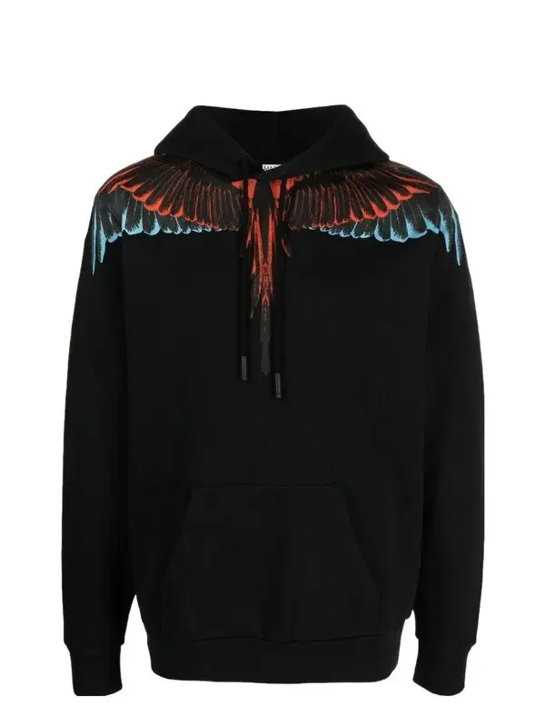 MARCELO BURLON COUNTY OF MILAN Wing Print Drawstring Hoodie - Black