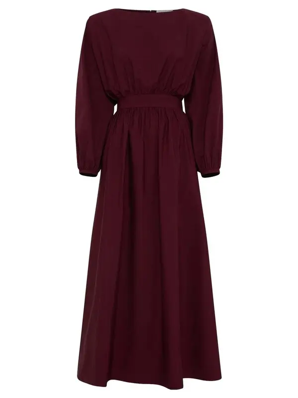 Gabriela Hearst Gathered Midi Dress With Puffed Sleeves - Brown