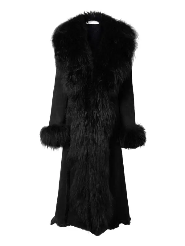 Gabriela Hearst Long Sleeve Coat With Fur Trim - Black