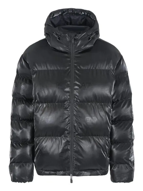 EA7 Logo-printed Padded Hooded Jacket - Black
