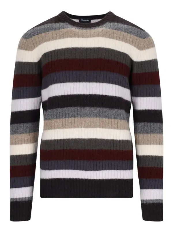 DRUMOHR Striped Ribbed Knit Top - Black