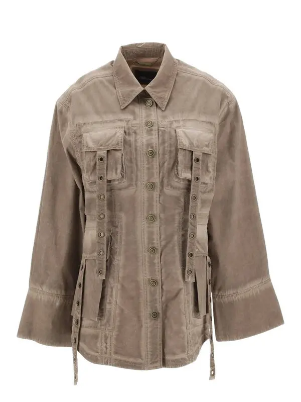 Blumarine Eyelet Detailed Denim Jacket - Brown