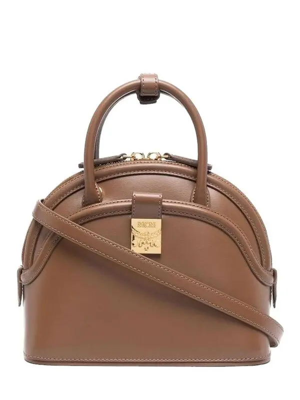Mcm Calf Leather Logo Tote Bag - Brown