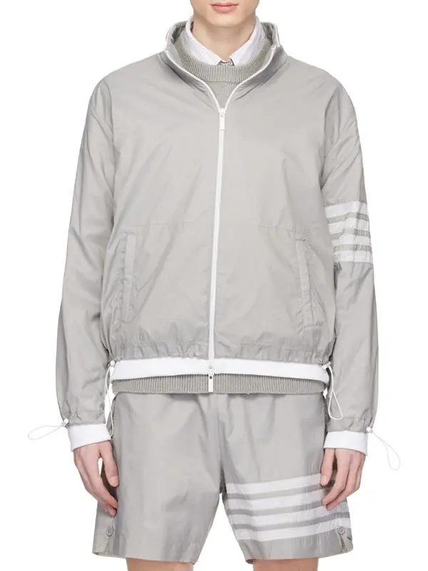 Thom Browne 4-bar Zipped Ripstop Jacket - Light Gray