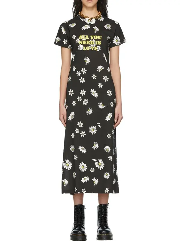 Rabanne Short Sleeve Floral Print Maxi Dress - Black
