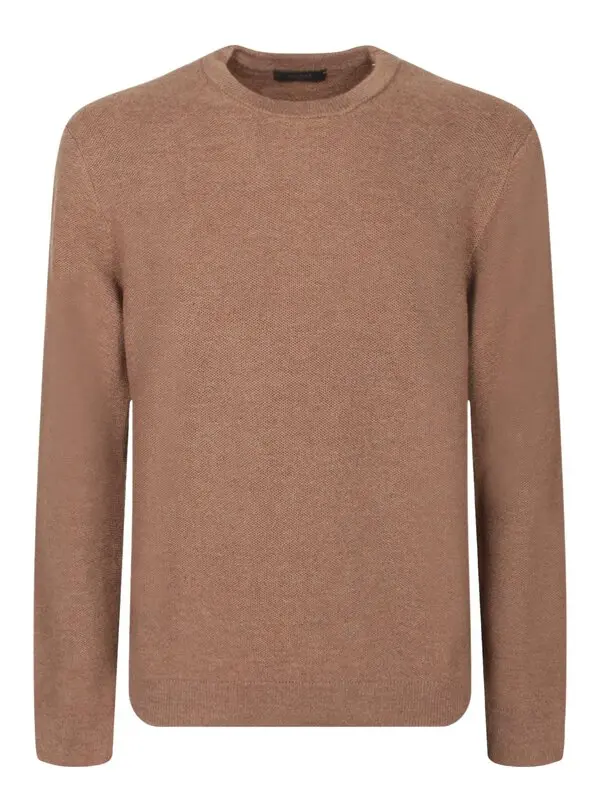 ZANONE Textured Knit Crew Neck Long Sleeve Sweater - Beige