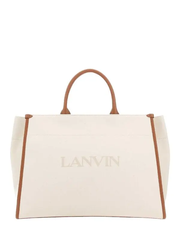 LANVIN Logo Printed Top Handle Bag - Nude