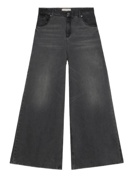 Blumarine Wide Leg Jeans With Lace Details - Grey