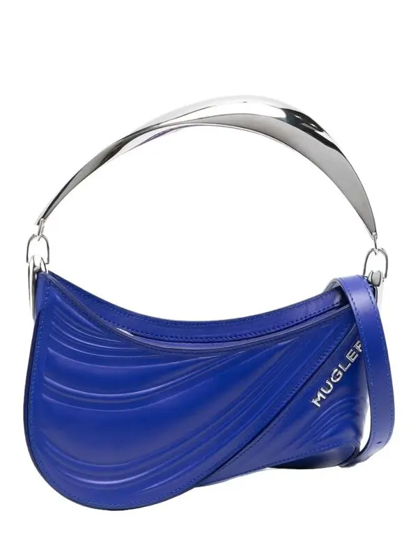 MUGLER Logo Plaque Zipped Shoulder Bag - Blue