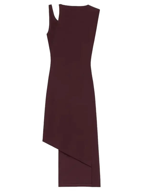 COURREGES Asymmetrical Shoulder Cut-out Ribbed Midi Dress - Burgundy Red