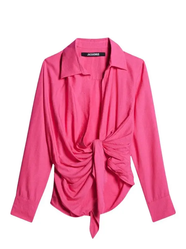 Jacquemus La Chemise Bahia Long-sleeved Shirt With Front Tie Detail - Pink