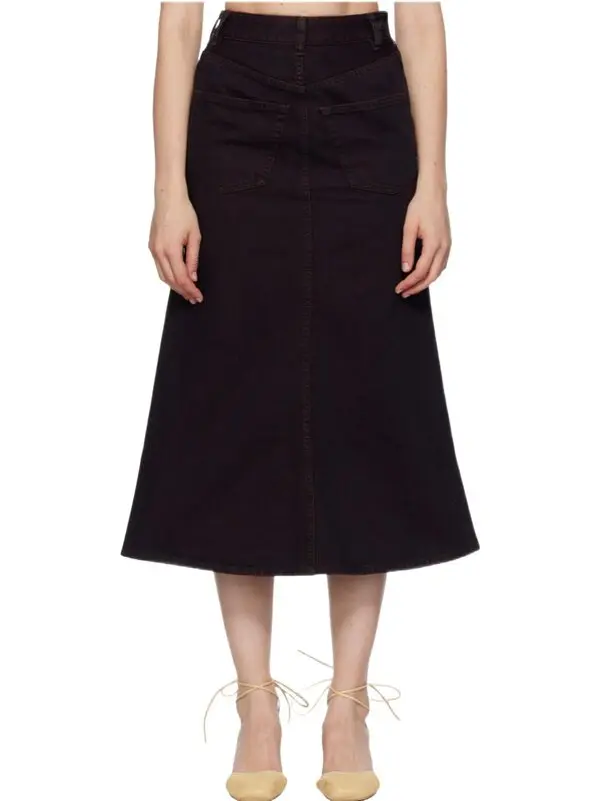 MAISON MARGIELA Overdyed Reversed Denim Midi Skirt - Burgundy