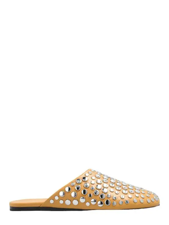 Tory Burch Leather Studded Flat Mules - Beige
