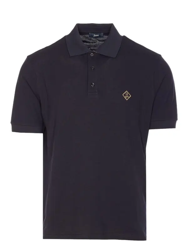 Herno Logo Embroidered Basic Polo Shirt - Black