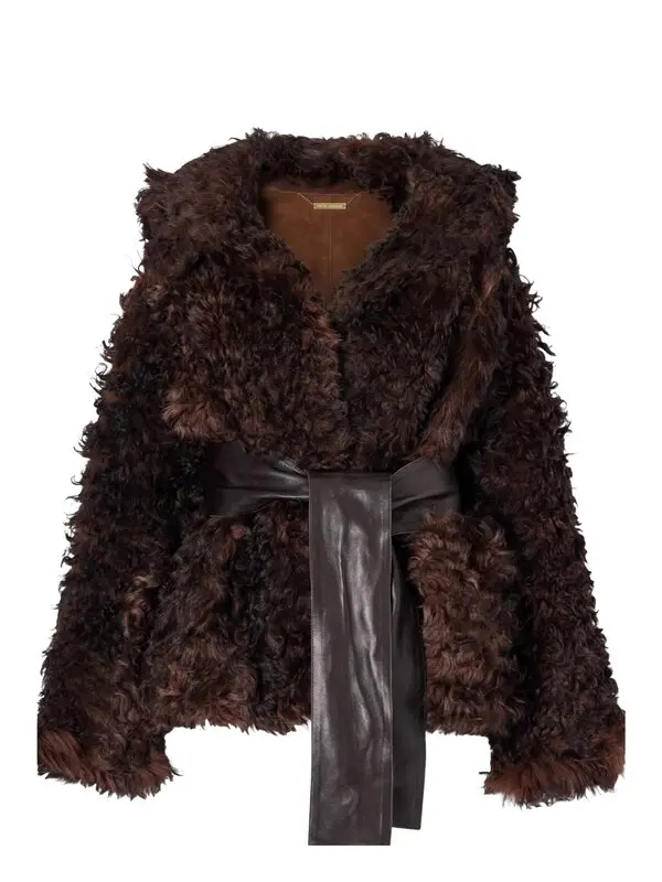 Nour Hammour Belted Shearling Coat - Brown
