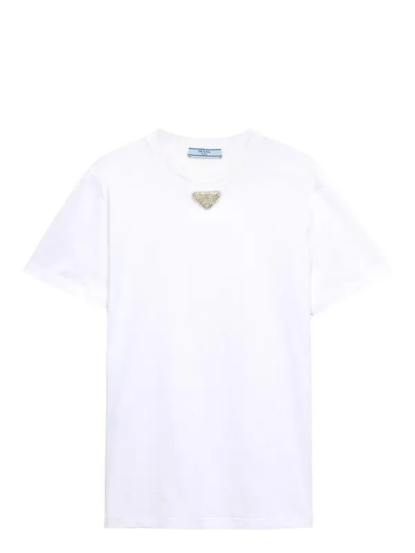 Prada Jersey T-shirt With Embroidered Triangle Detail - White