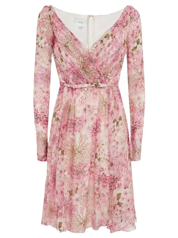 Giambattista Valli V-neck Long-sleeved Floral Dress - Nude