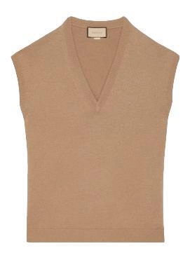 Gucci V-neck Fine Ribbed Top - Camel