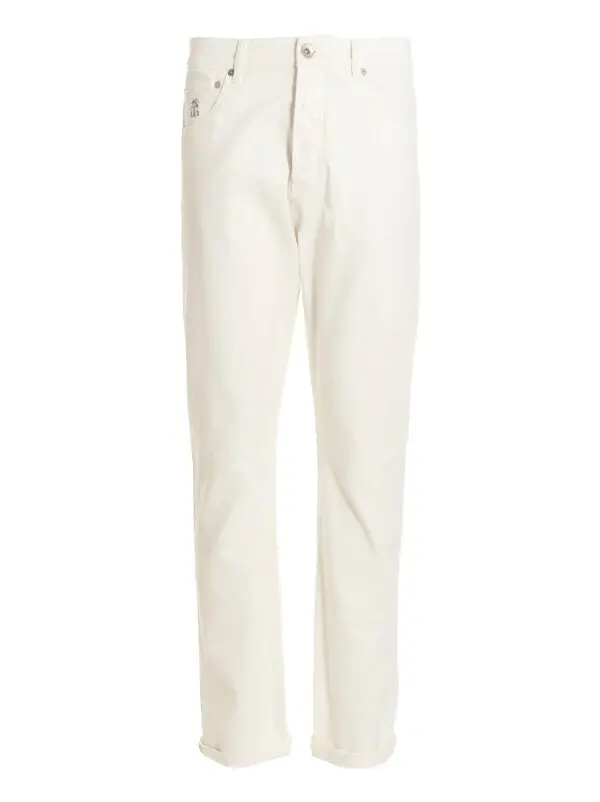 Brunello Cucinelli Straight Leg Pants With Logo Detail - White