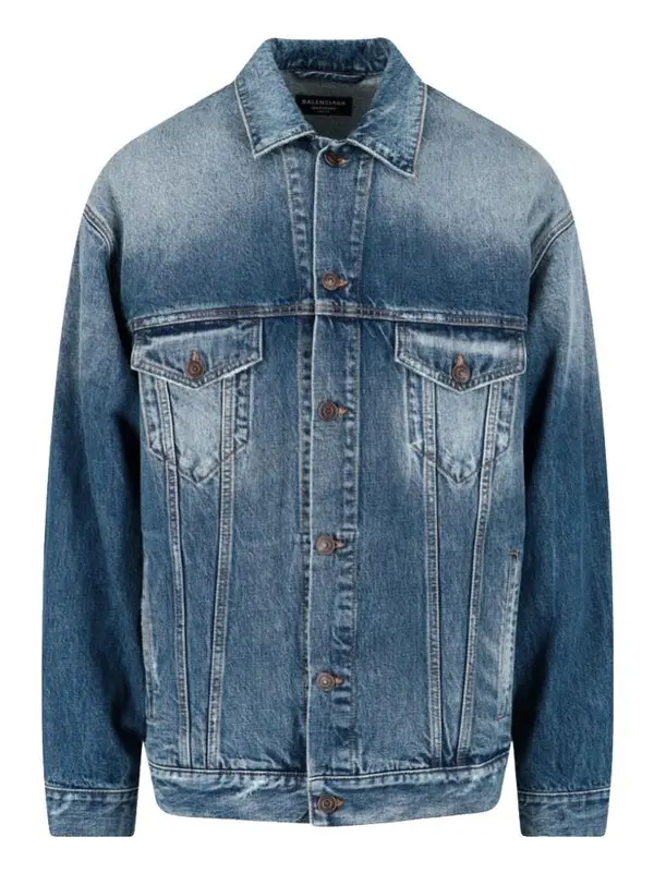Balenciaga Logo Print Denim Jacket - Blue