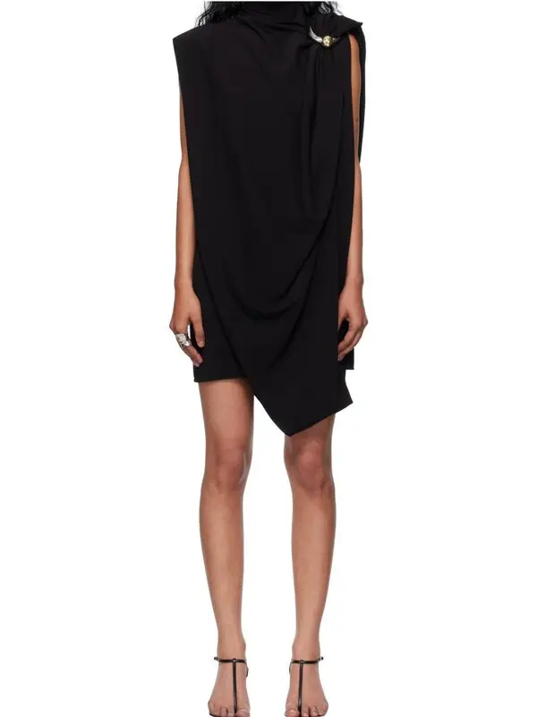 JEAN PAUL GAULTIER Draped Jersey Mock Neck Dress - Black
