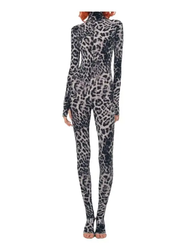 Norma Kamali Long Sleeve Turtle Neck Catsuit With Footies - Animal