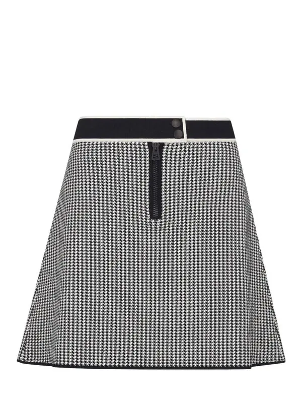 Dior Houndstooth Trumpet Miniskirt With Signature Detail - White And Black