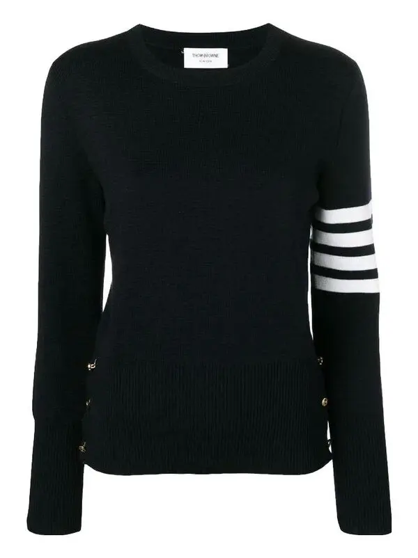Thom Browne Four-bar Crewneck Knit Sweater - Navy Blue